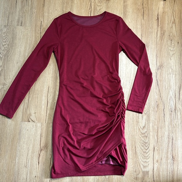 kirundo | Dresses | Kirundo Crew Neck Ruched Wrap Dress Wine | Poshmark